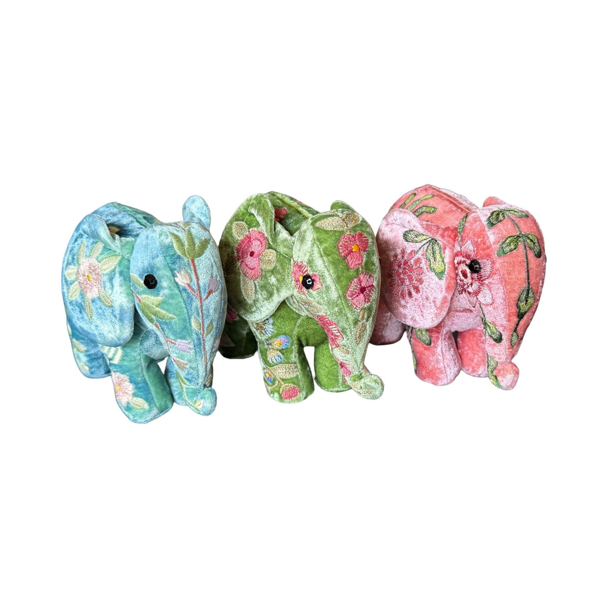 Hand Embroidered Silk Velvet Mini Elephants – B. Viz Design